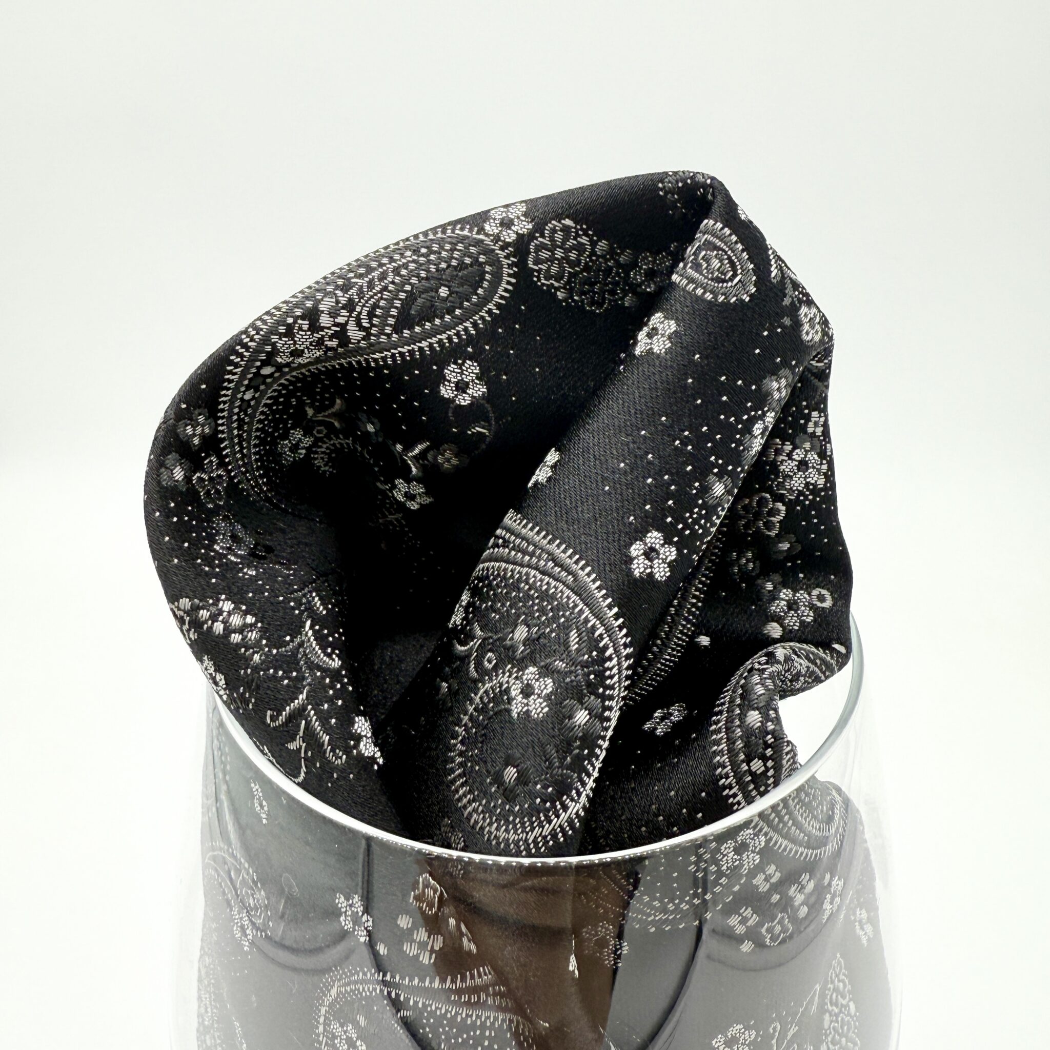 100% Hand Rolled Silk Pocket Square – Ready To Wear – Paisley – Black ...
